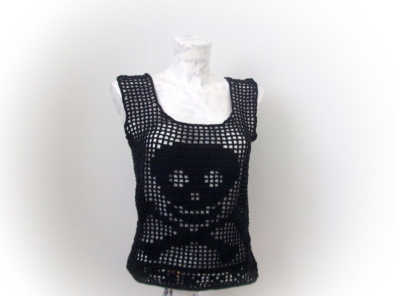 Black Crochet gothic clothing-gothic crochet tank top-Skull | Etsy