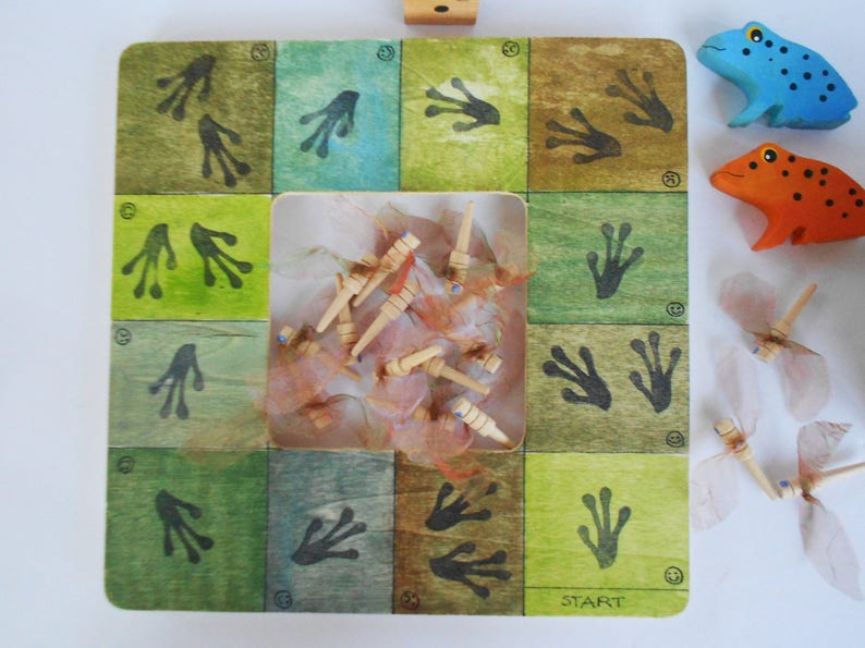 Handmade board game for kids frog pond game dragonflies unique | Etsy