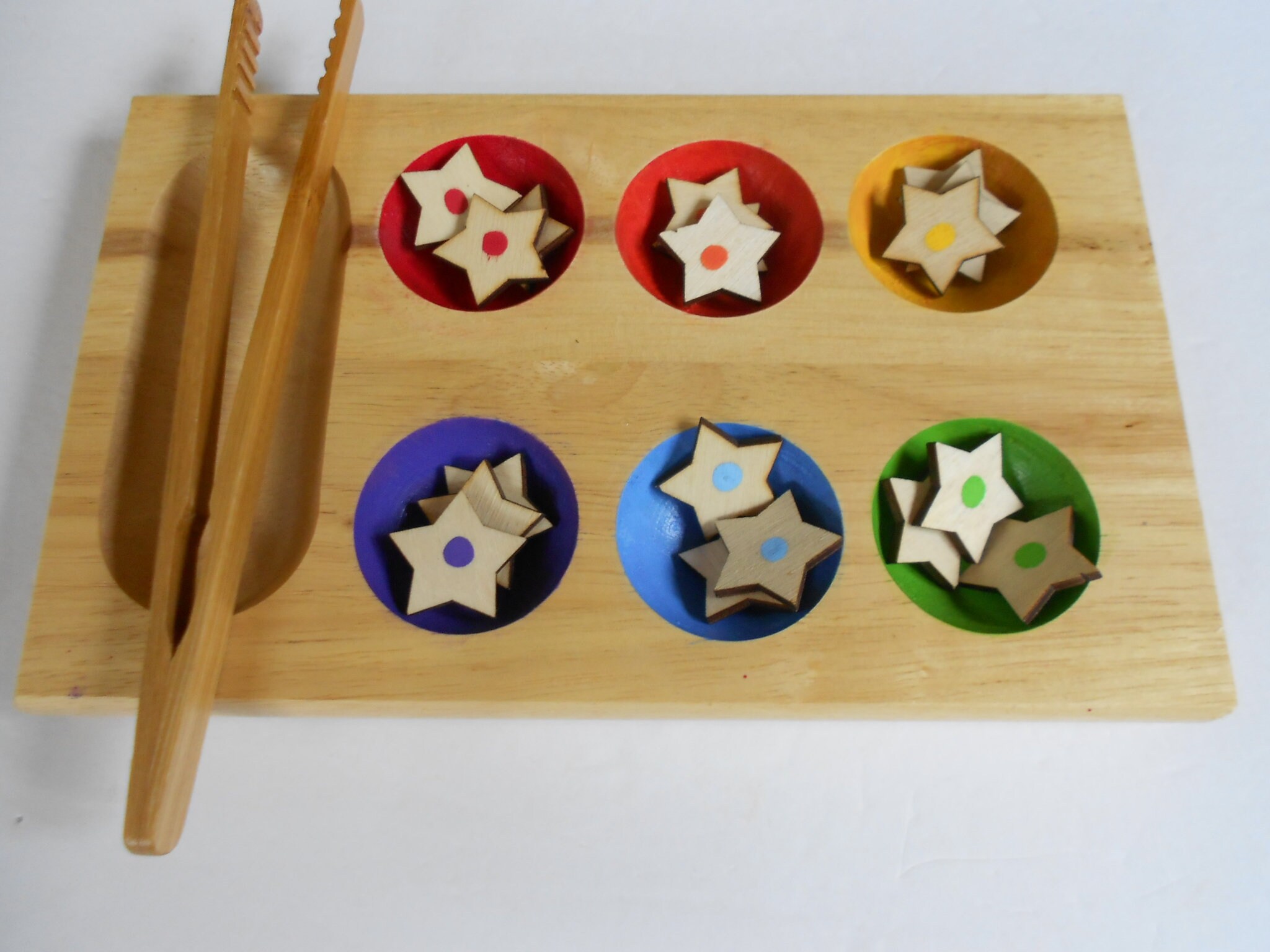 Wood Loose Parts Color Sorting Tray With Tongs Wooden Stars - Etsy ...