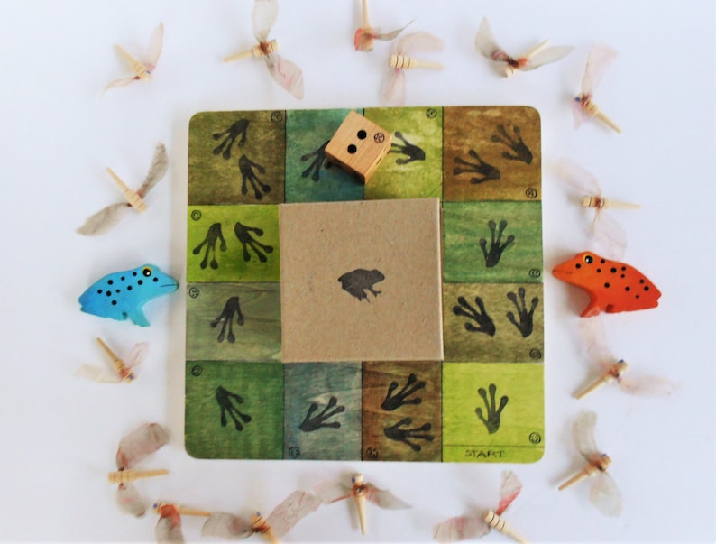 Handmade board game for kids frog pond game dragonflies unique | Etsy