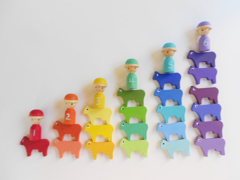Montessori Wood Color Sorting, Color Matching, Counting Cow and Farmer ...