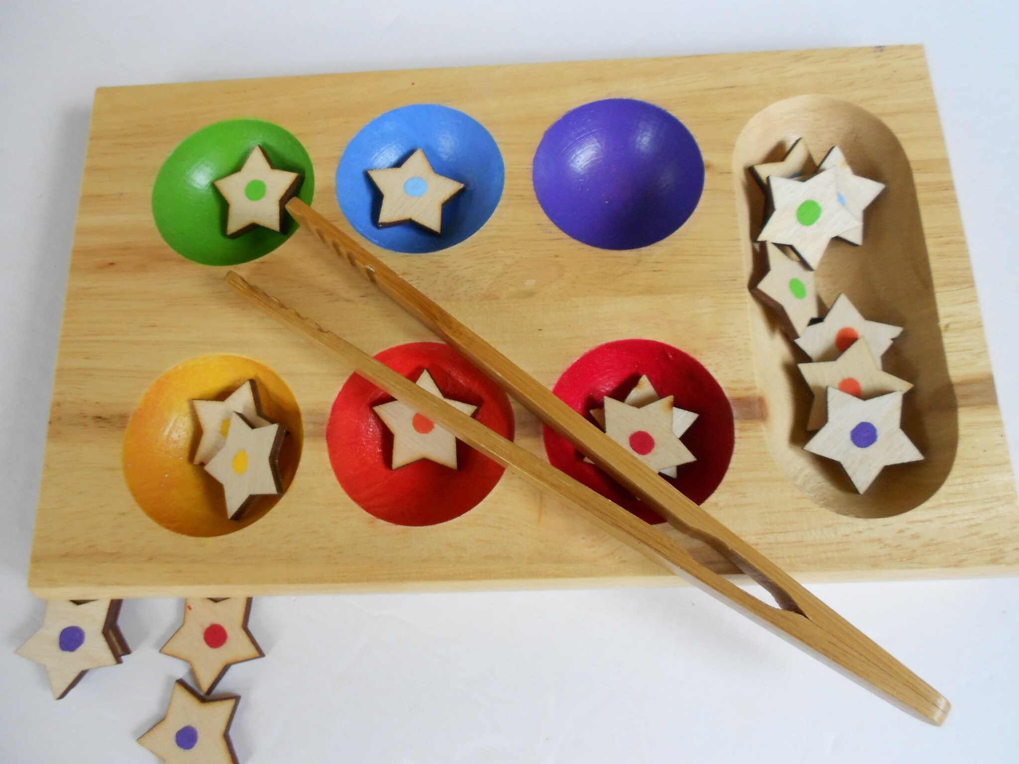 Wood Loose Parts Color Sorting Tray With Tongs Wooden Stars - Etsy ...