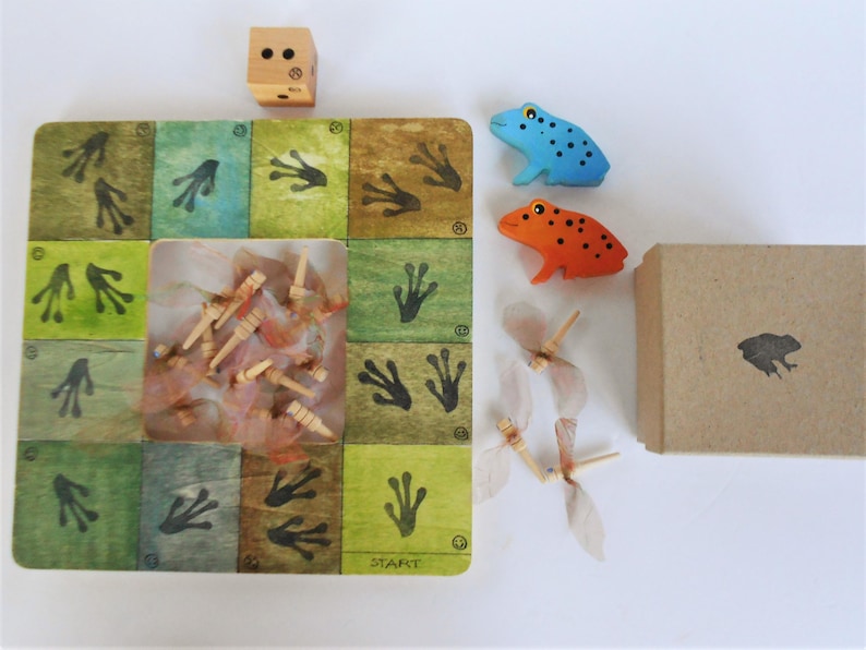 Handmade board game for kids frog pond game dragonflies unique | Etsy