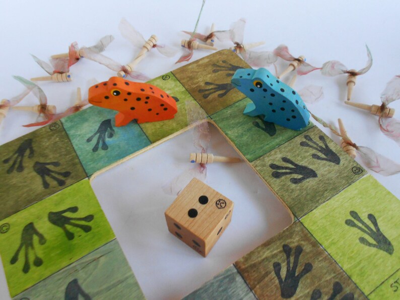 Handmade board game for kids frog pond game dragonflies unique | Etsy