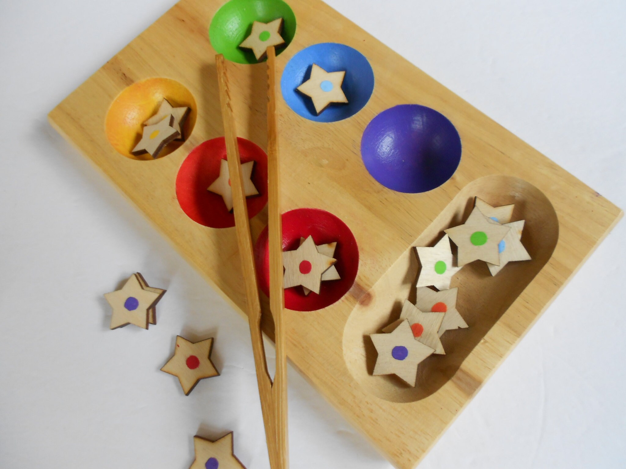 Wood Loose Parts Color Sorting Tray With Tongs Wooden Stars - Etsy ...