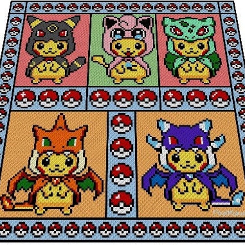 Pikachu Costum Party Inspired Blanket Crochet Graph for | Etsy