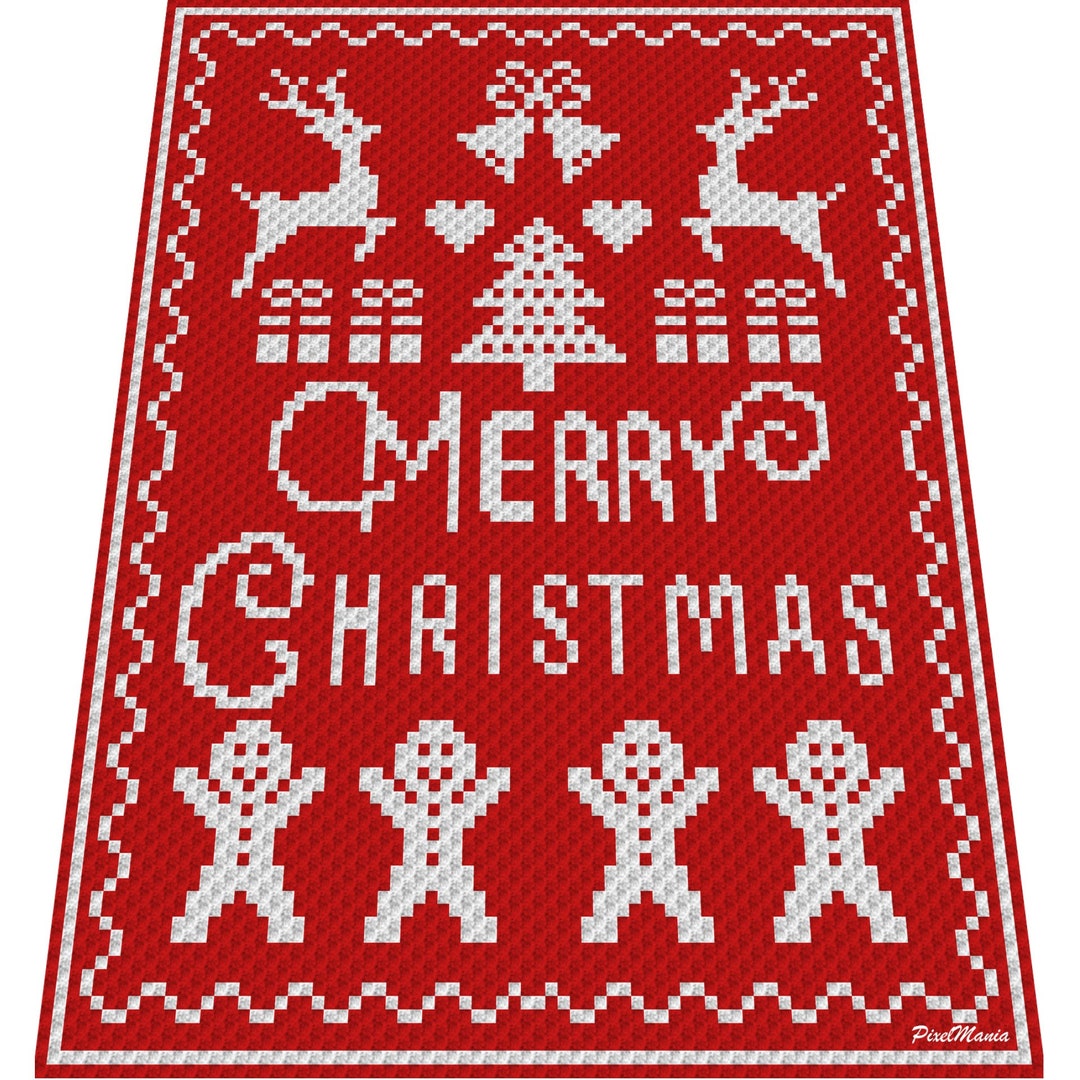 Merry Christmas Crochet Graph for Blanket, C2C, Written & Color Blocked ...