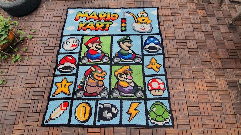 MARIO KART - Super Mario Inspired Graph for Blanket, C2C, Written ...