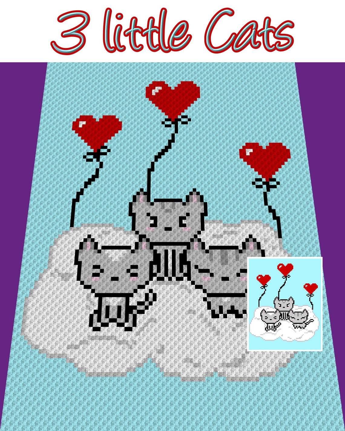 3 Little Cats Crochet Chart Graphic c2c Mini C2c Sc Hdc - Etsy