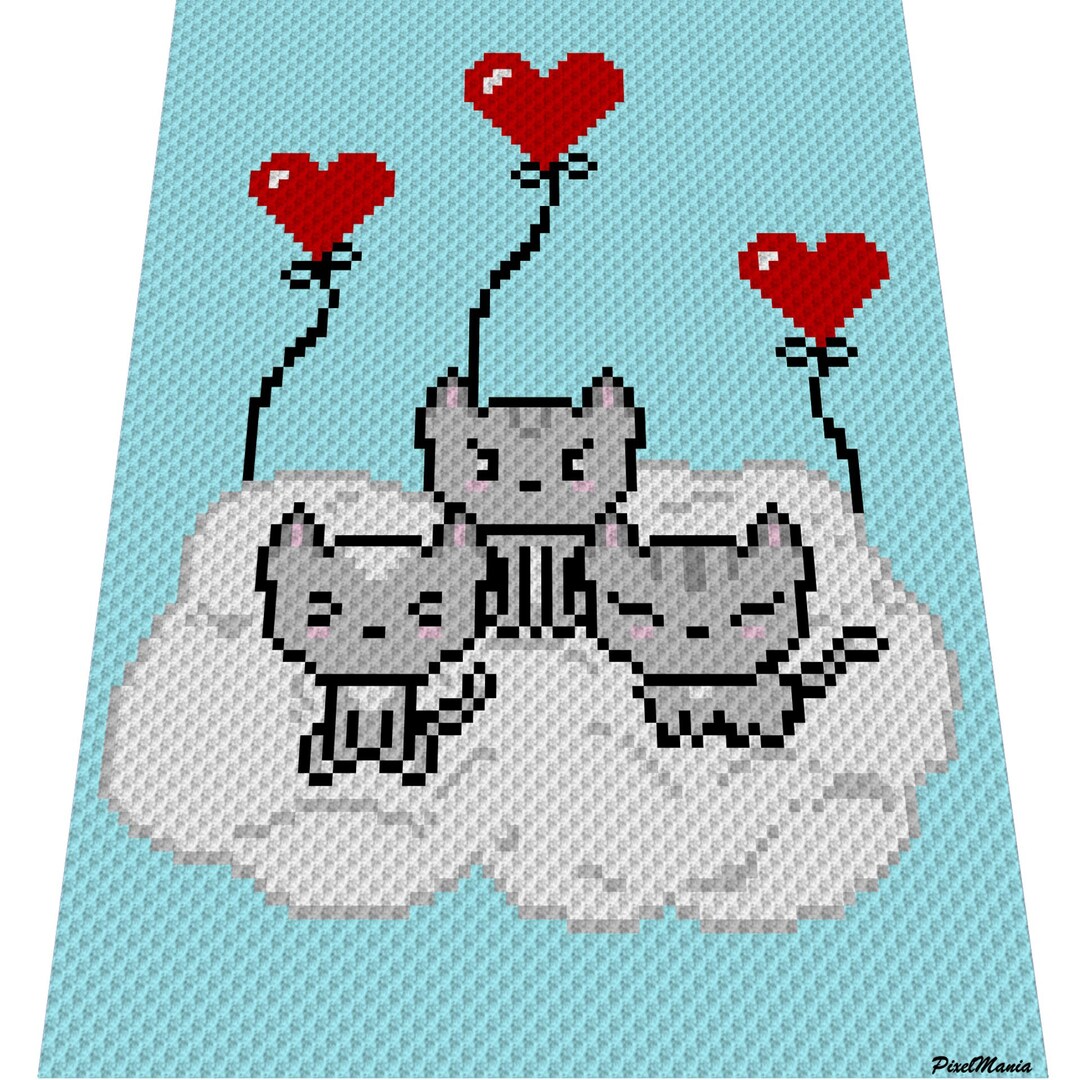 3 Little Cats Crochet Chart Graphic (c2c, Mini C2c, Sc, Hdc, Dc, Tss ...