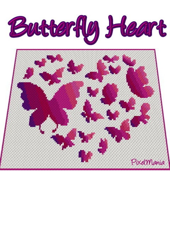 BUTTERFLY HEART Crochet Graph for Blanket C2C Written & - Etsy