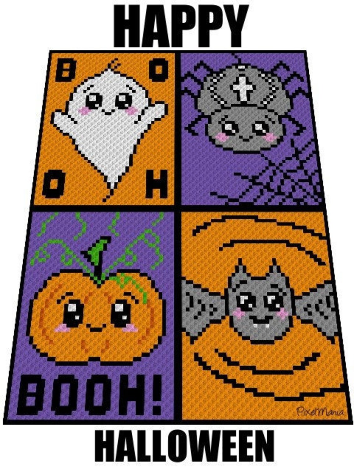 HAPPY HALLOWEEN Graph for Blanket, C2C, Written Instructions for Corner ...
