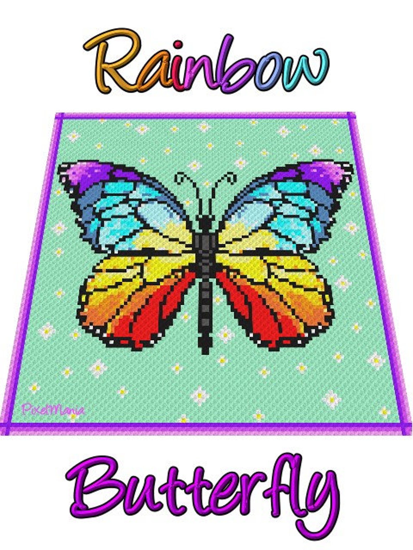 RainBow BUTTERFLY crochet graph for blanket C2C written & | Etsy
