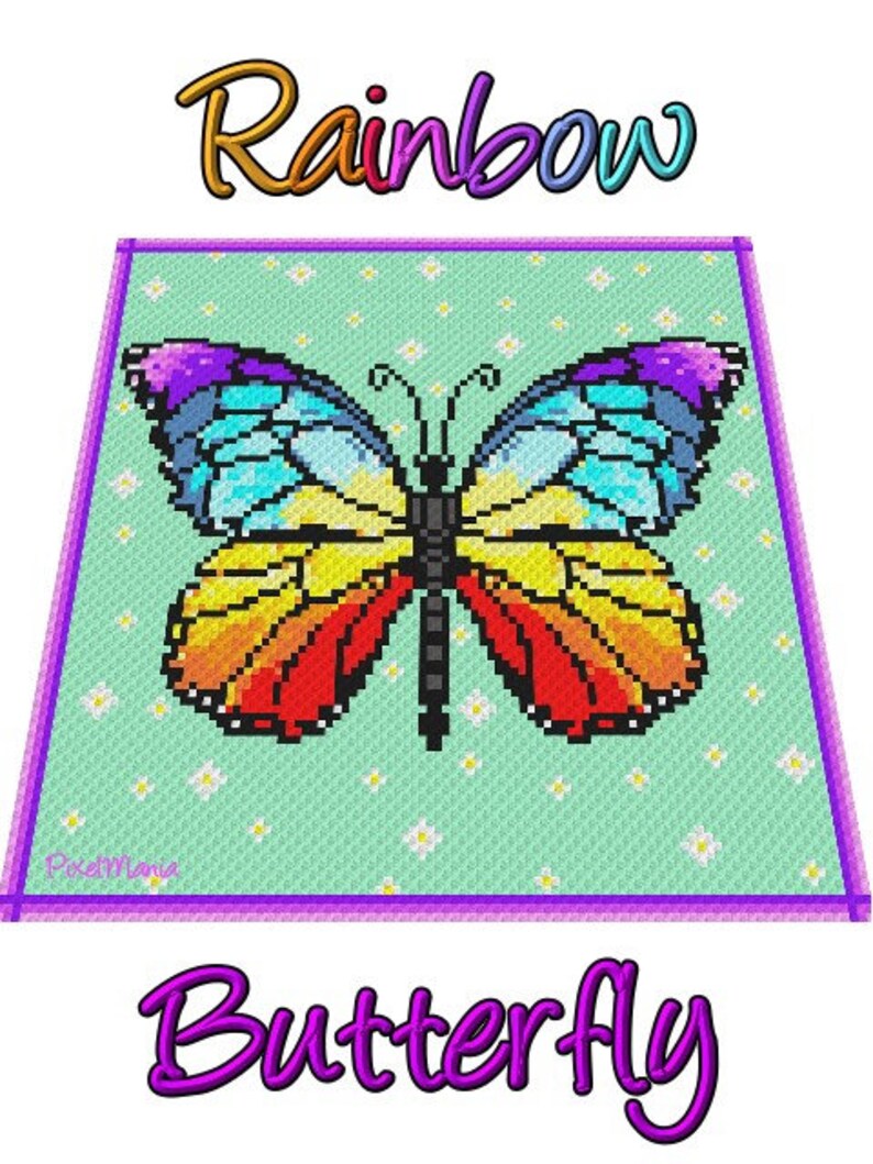 RainBow BUTTERFLY crochet graph for blanket C2C written & | Etsy