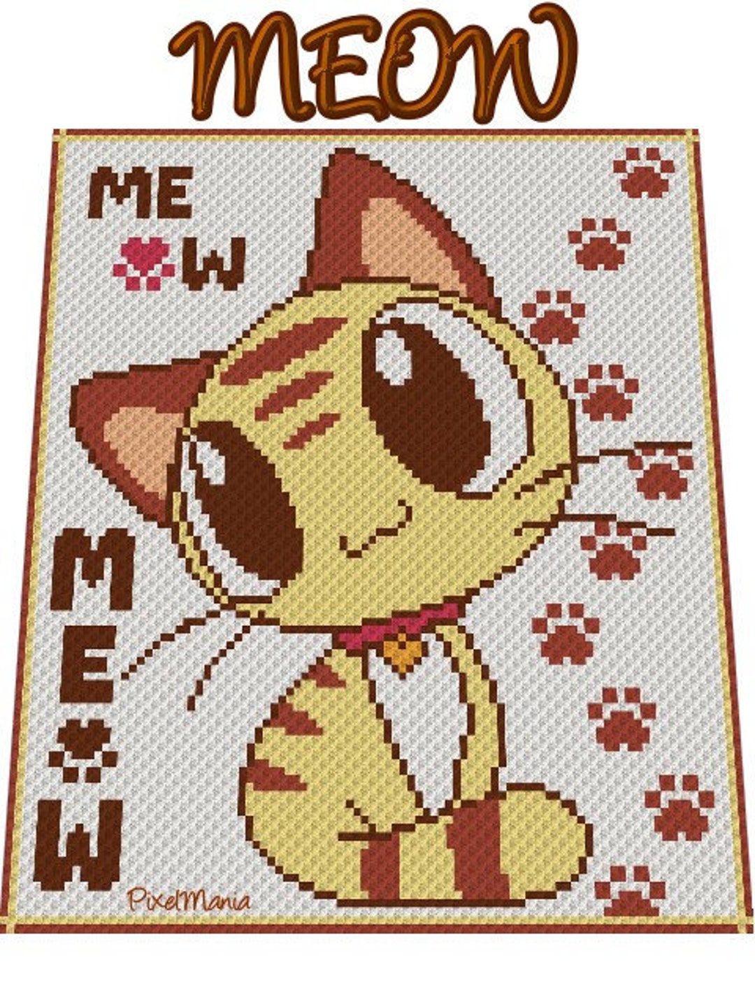 MEOW Cat Crochet Graph for Blanket C2C Written & Color - Etsy