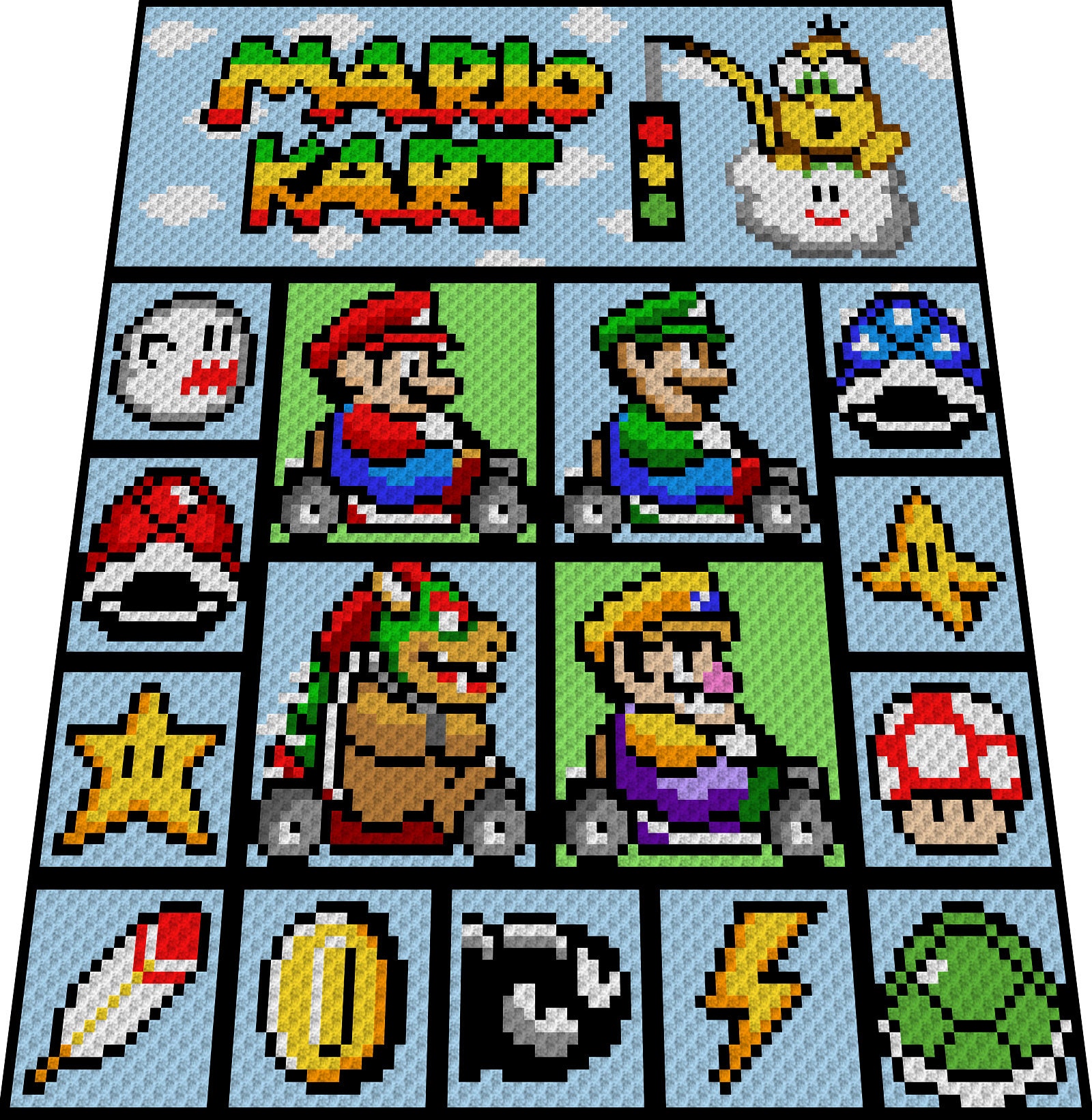 MARIO KART Super Mario Inspired Graph for Blanket C2C | Etsy