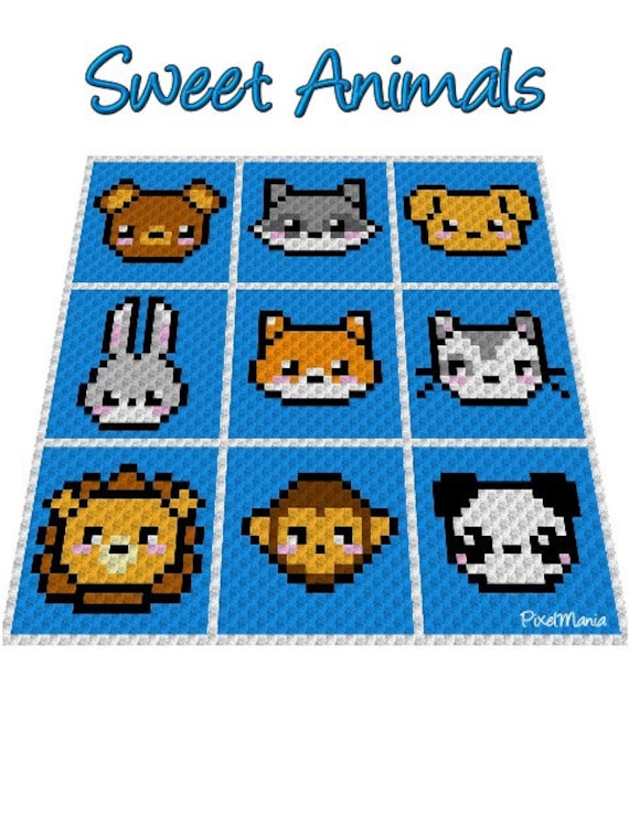 SWEET ANIMALS Graph for C2c Crochet Blanket or Pillows - Etsy