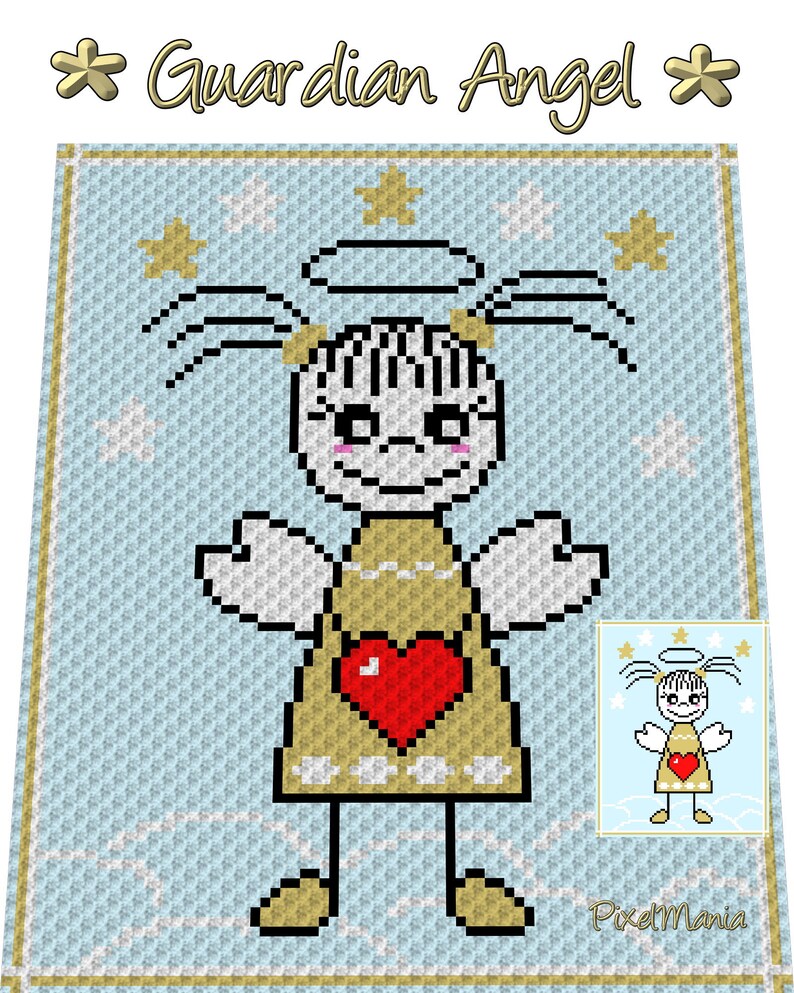 GUARDIAN ANGEL Crochet Graph for Blanket, C2C, Written & Color Blocked ...