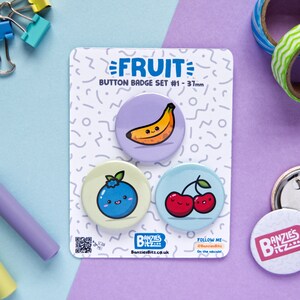 Kawaii Fruit Button Pin Badge Set #1 - 37mm - Funny Pins, Cute Pins - Etsy