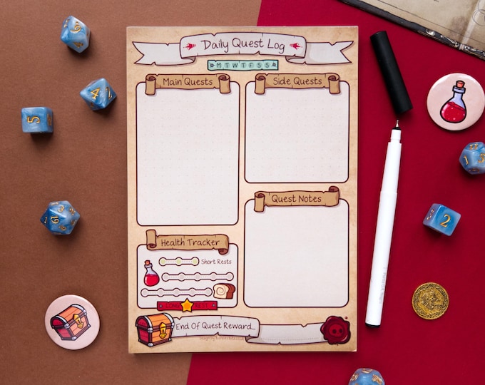 A5 Daily Quest Planner Tear off To-do List - RPG Adventure Theme ...