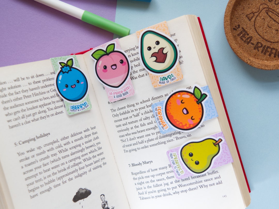 Fruity Pun Kawaii Fruit Magnetic Bookmark | Book Accessories | Page Saver | Colourful | Cute ...