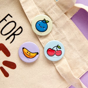 Kawaii Fruit Button Pin Badge Set #1 - 37mm - Funny Pins, Cute Pins - Etsy