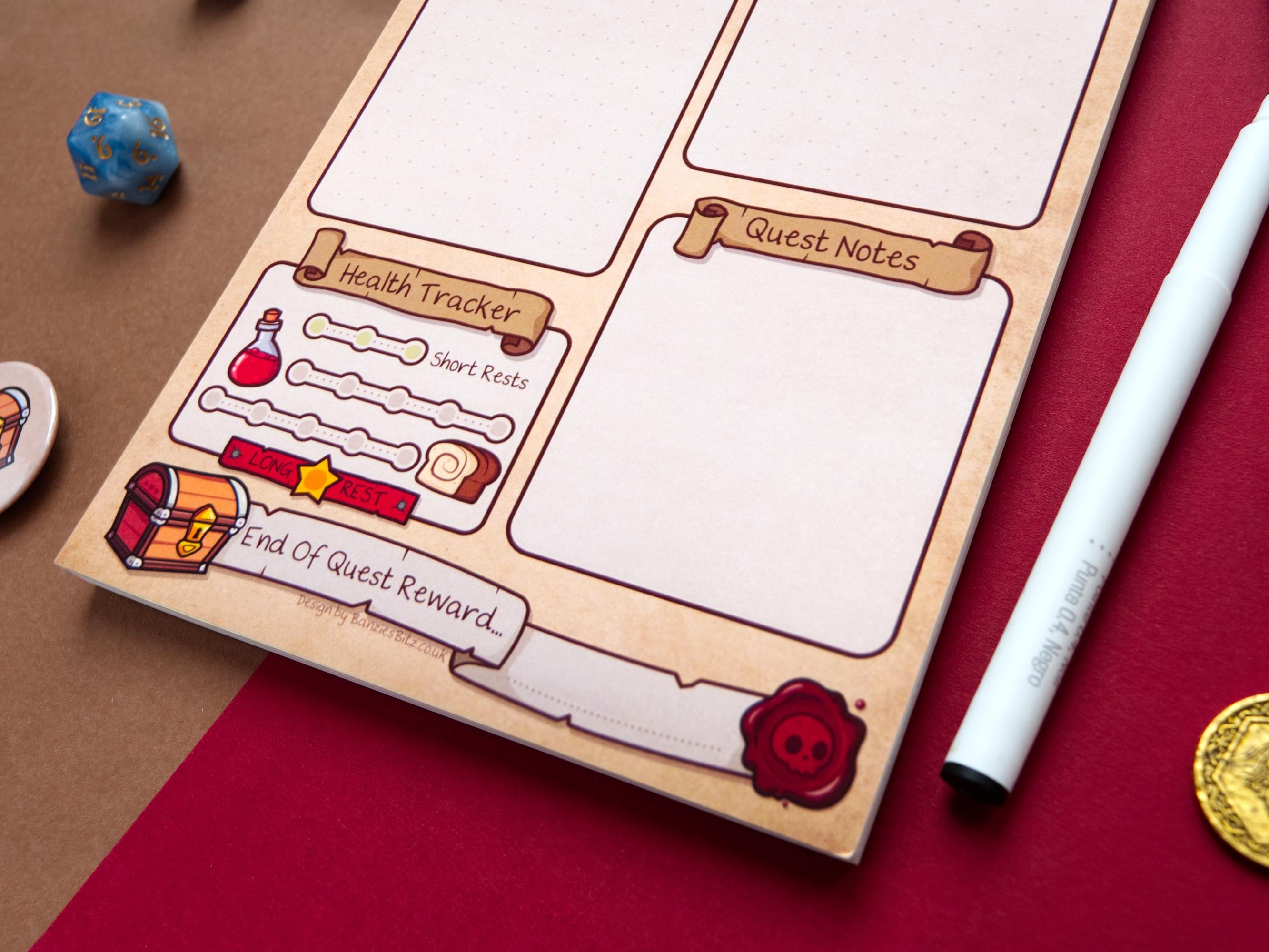 A5 Daily Quest Planner Tear off To-do List - RPG Adventure Theme ...