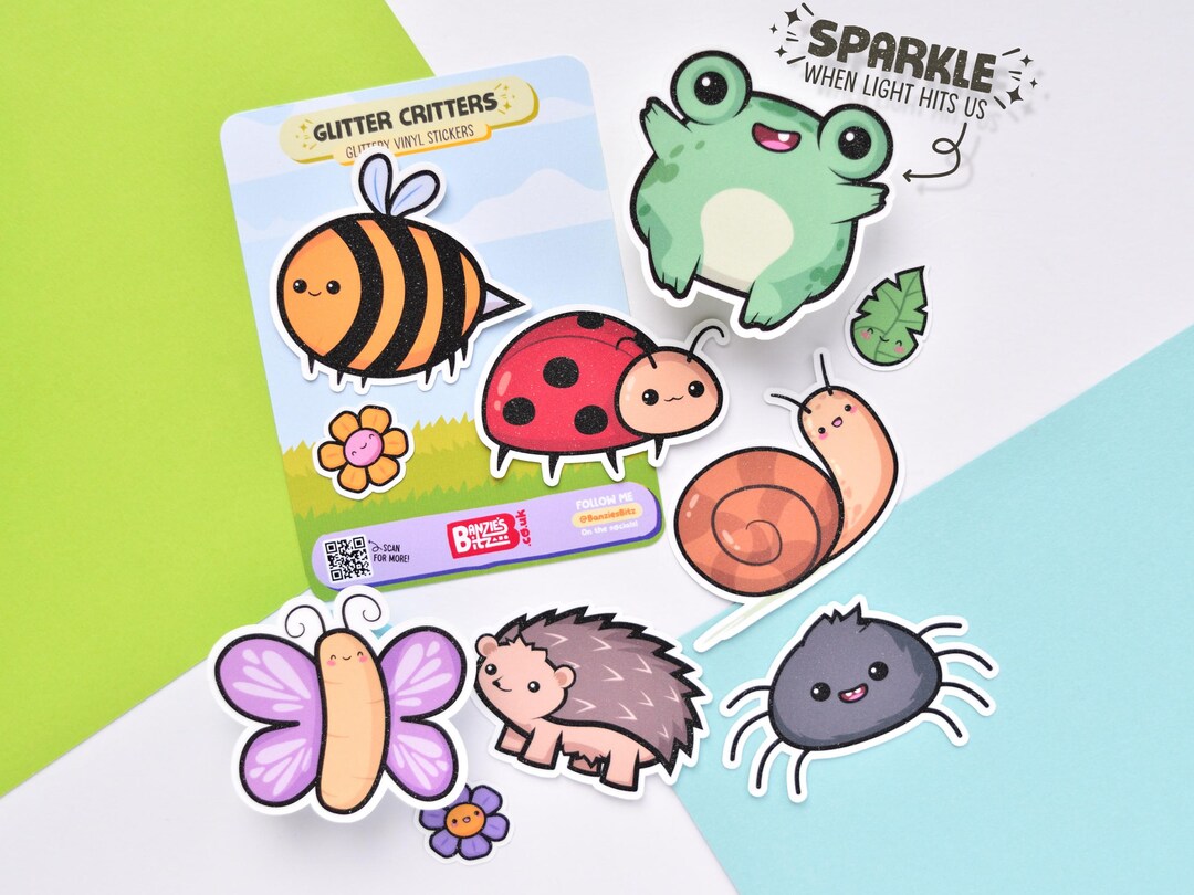 Glitter Critter Vinyl Sticker Pack – Cute Bug & Animal Stickers ...