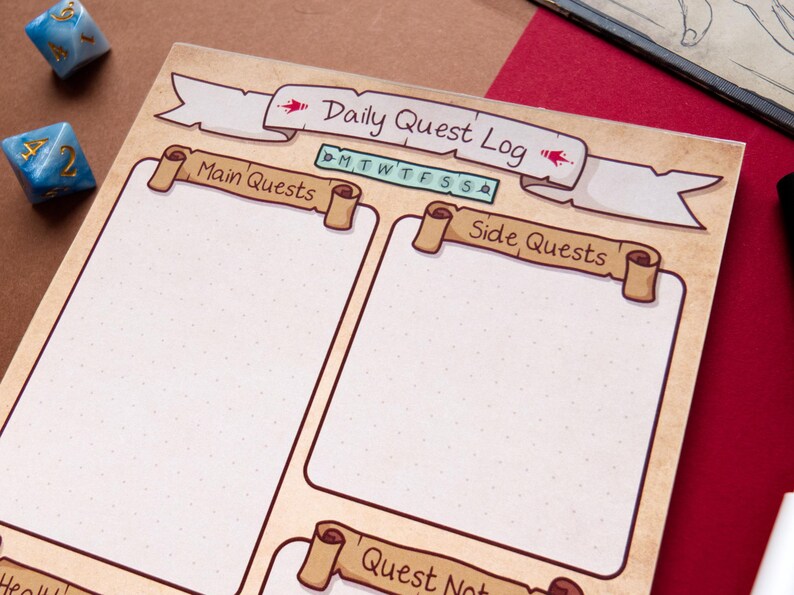 A5 Daily Quest Planner Tear off To-do List - RPG Adventure Theme ...