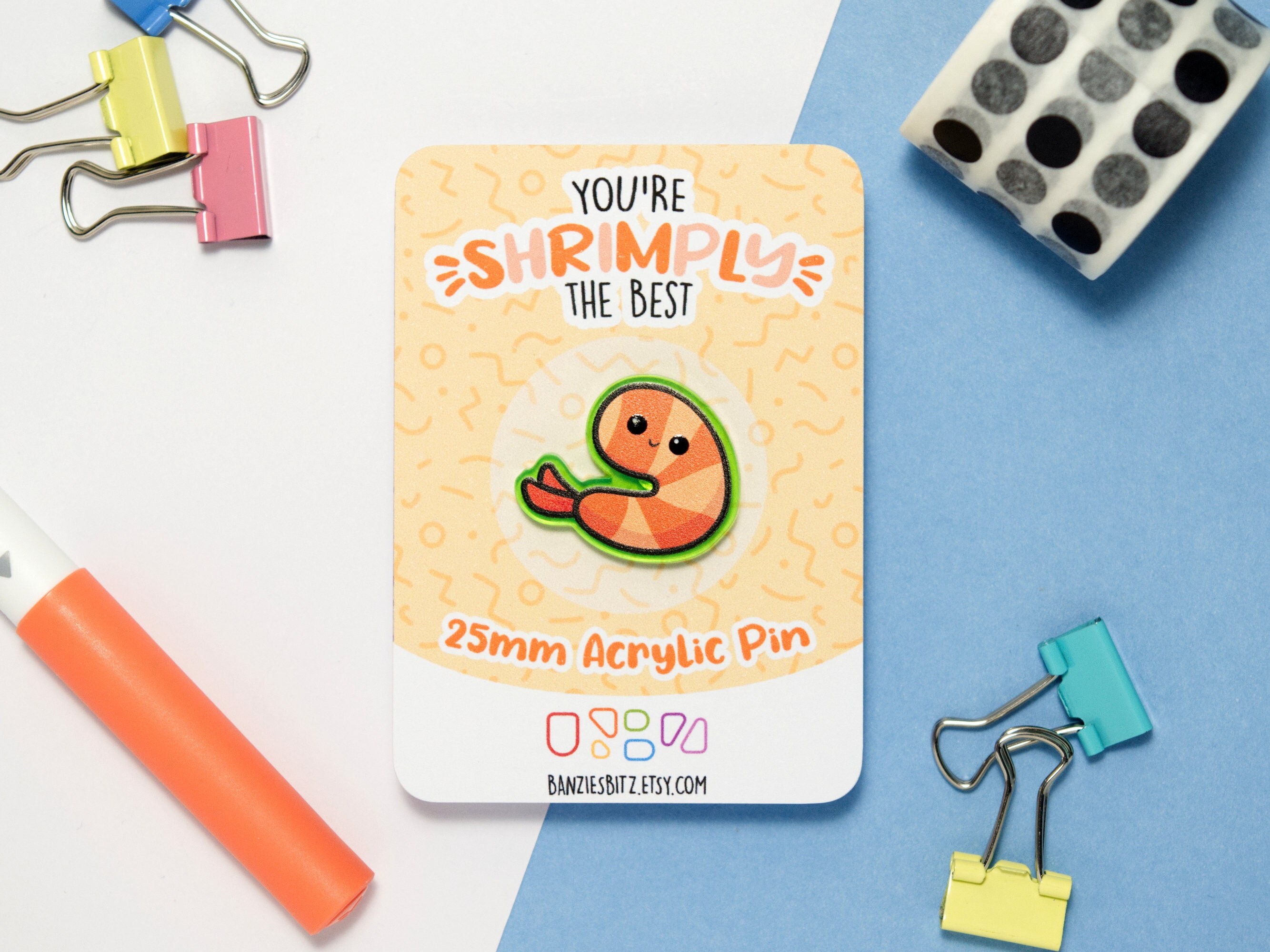 Kawaii Shrimp/prawn Acrylic Pin 25mm Kawaii Pins // Pin Badge, Badges ...
