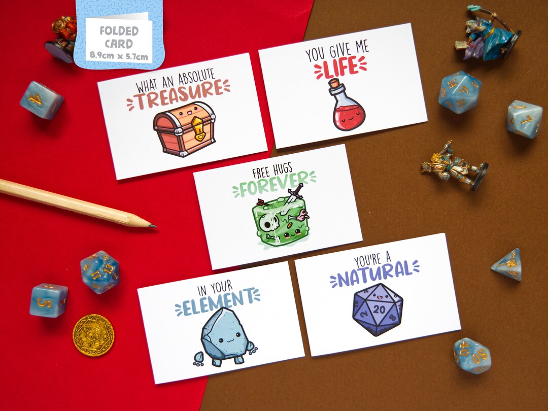 Kawaii Dnd Pun Cards: 5 Mini Note Cards With Envelopes - Etsy