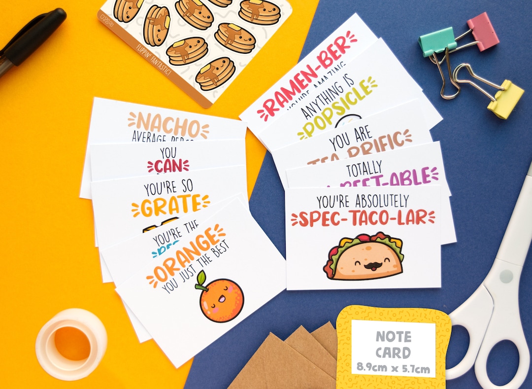 10 Mini Kawaii Note Cards (food Theme 2) Blank Backed With Envelopes ...