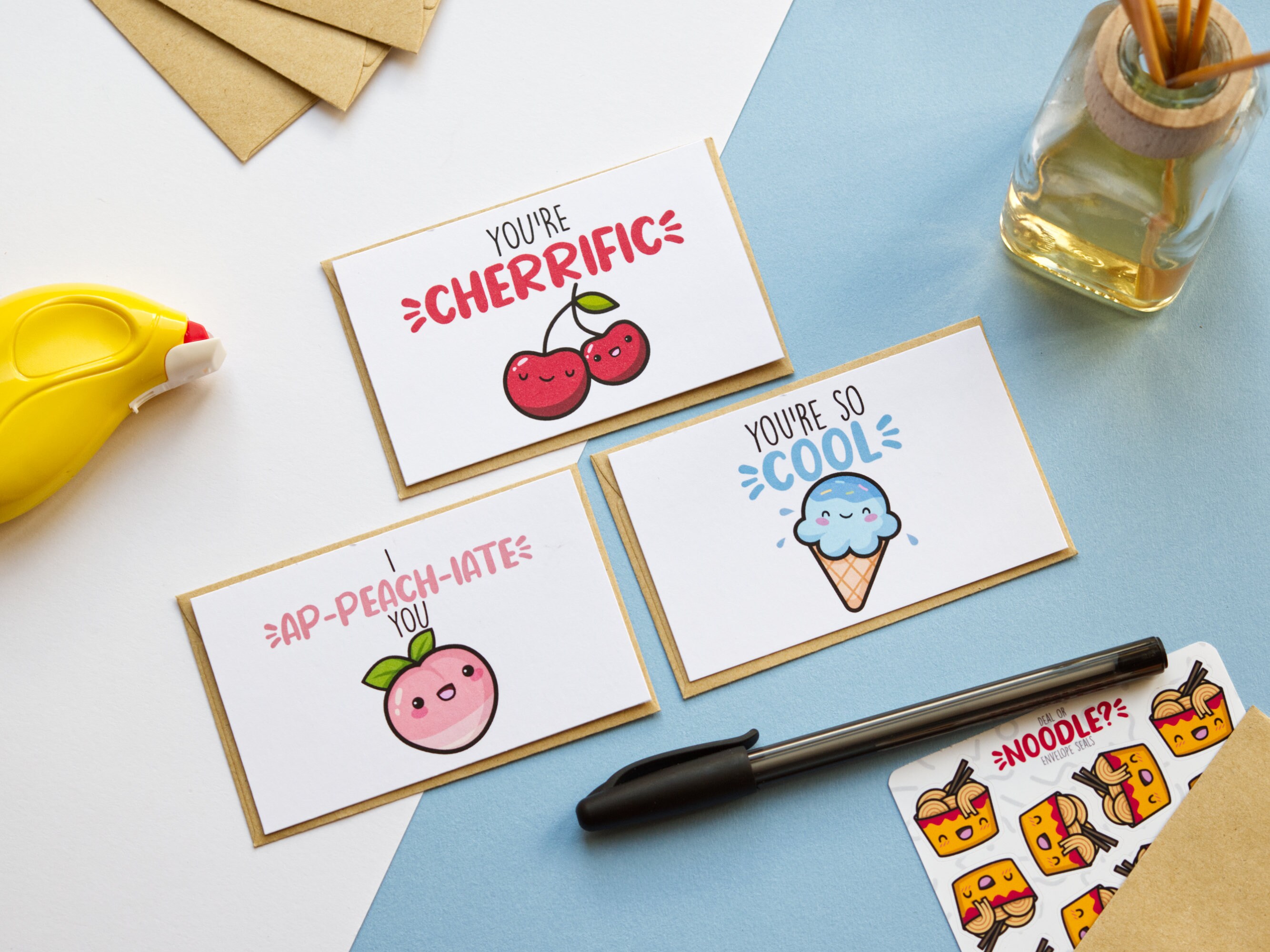 10 Mini Kawaii Note Cards Blank Backed With Envelopes Blank - Etsy UK