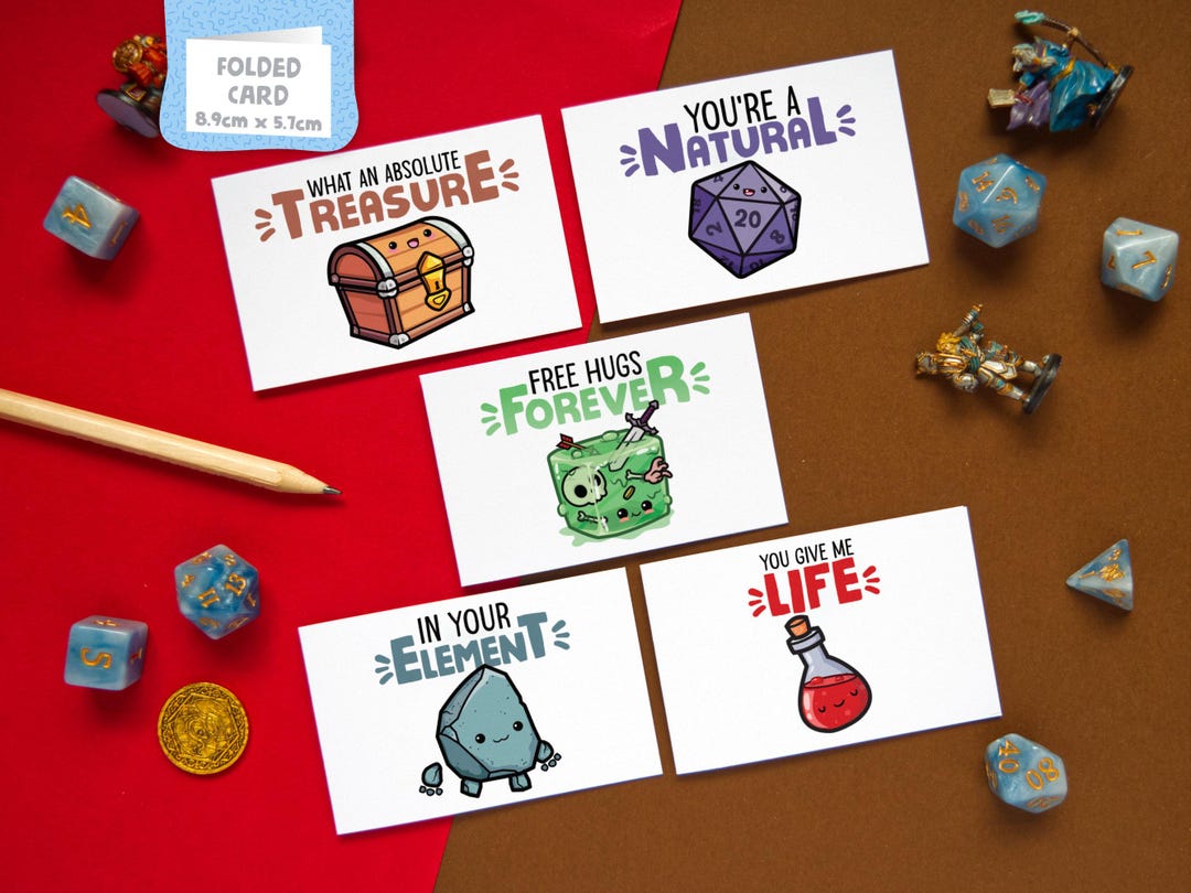 Kawaii Dnd Pun Cards: 5 Mini Note Cards With Envelopes - Etsy UK