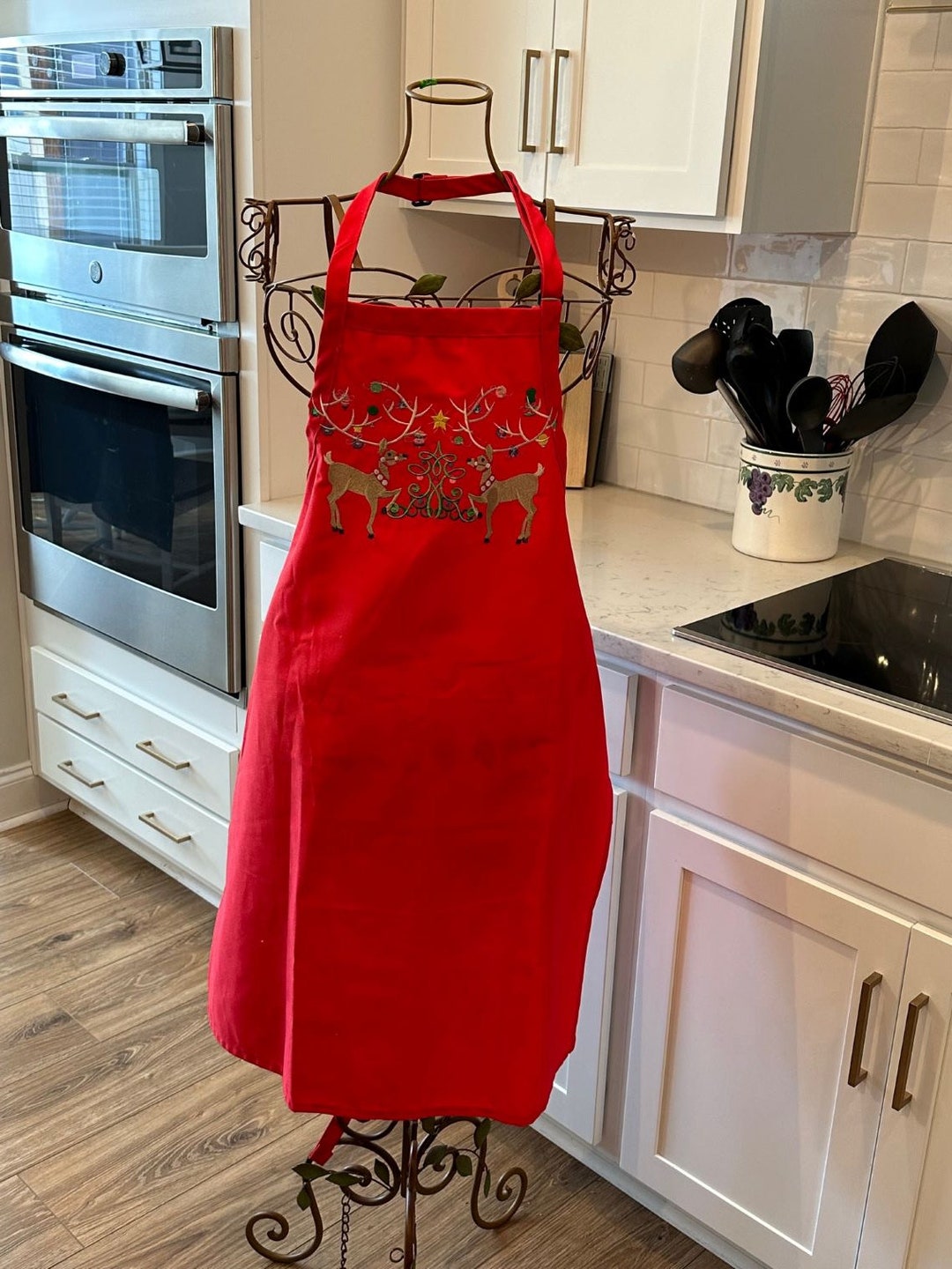 Christmas Red Machine Embroidered Apron - Etsy