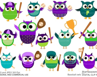 Sport owls Digital clip art part 1 for Personal and | Etsy