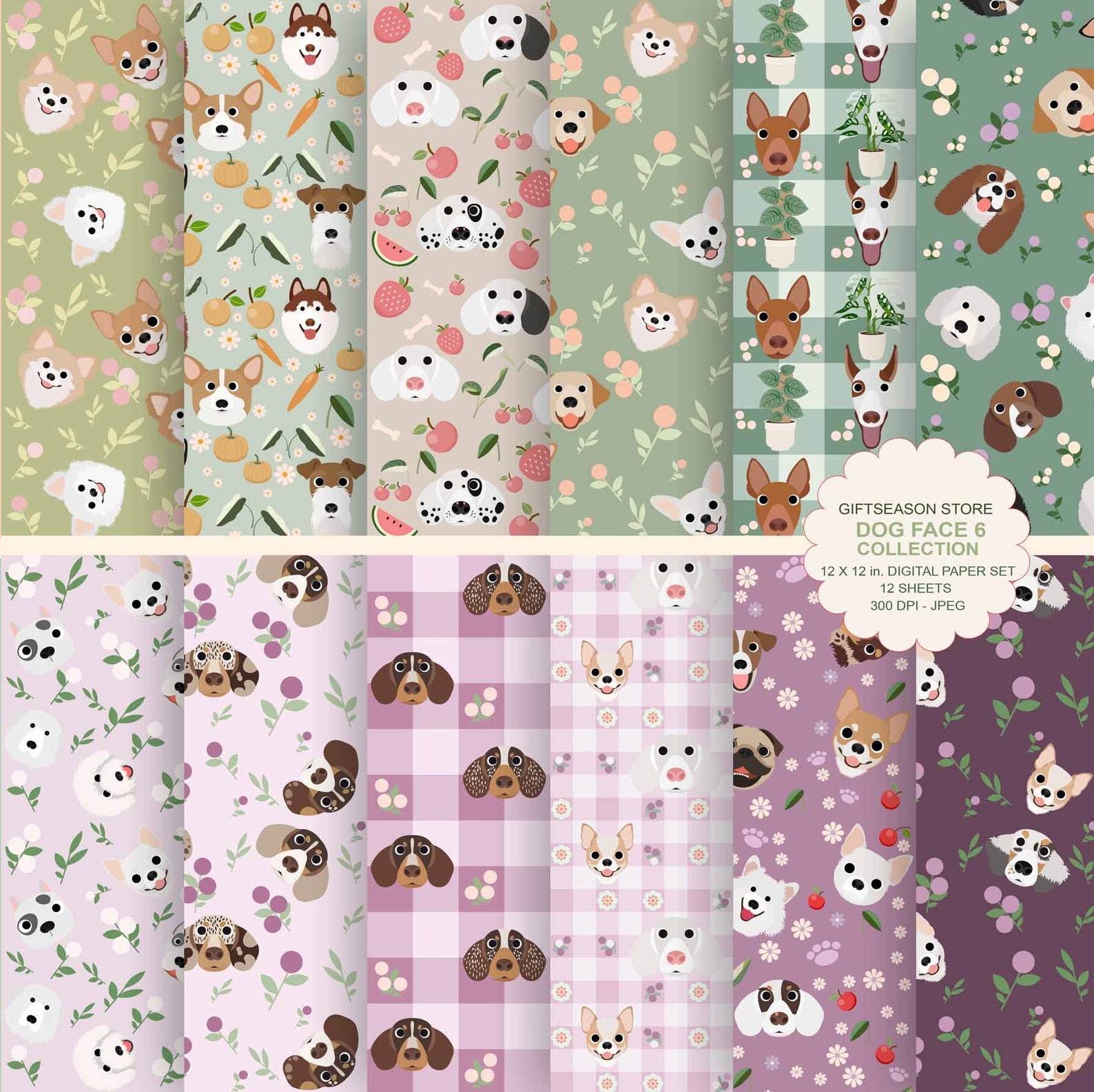 Dog Face 6 Digital Paper Dog Digital Backgrounds - INSTANT DOWNLOAD - Etsy