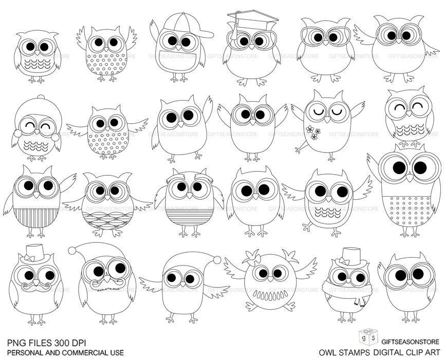 Owl stamps Digital clip art for Personal and Commercial use | Etsy