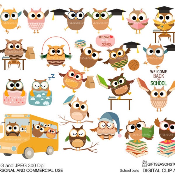 School Owl Clip Art - Etsy