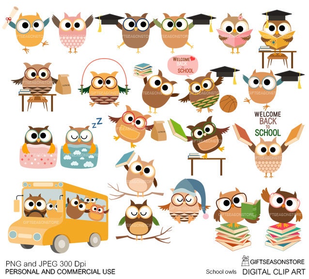 School Owl Clip Art for Personal and Commercial Use INSTANT - Etsy