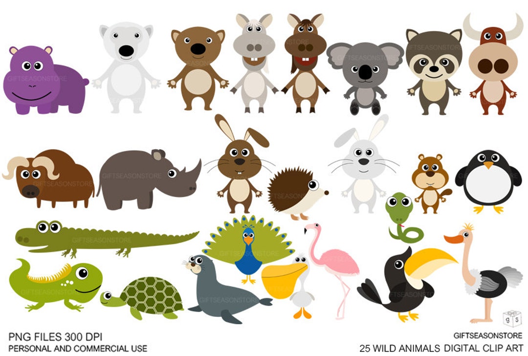 25 Wild Animal Digital Clip Art for Personal and Commercial Use ...