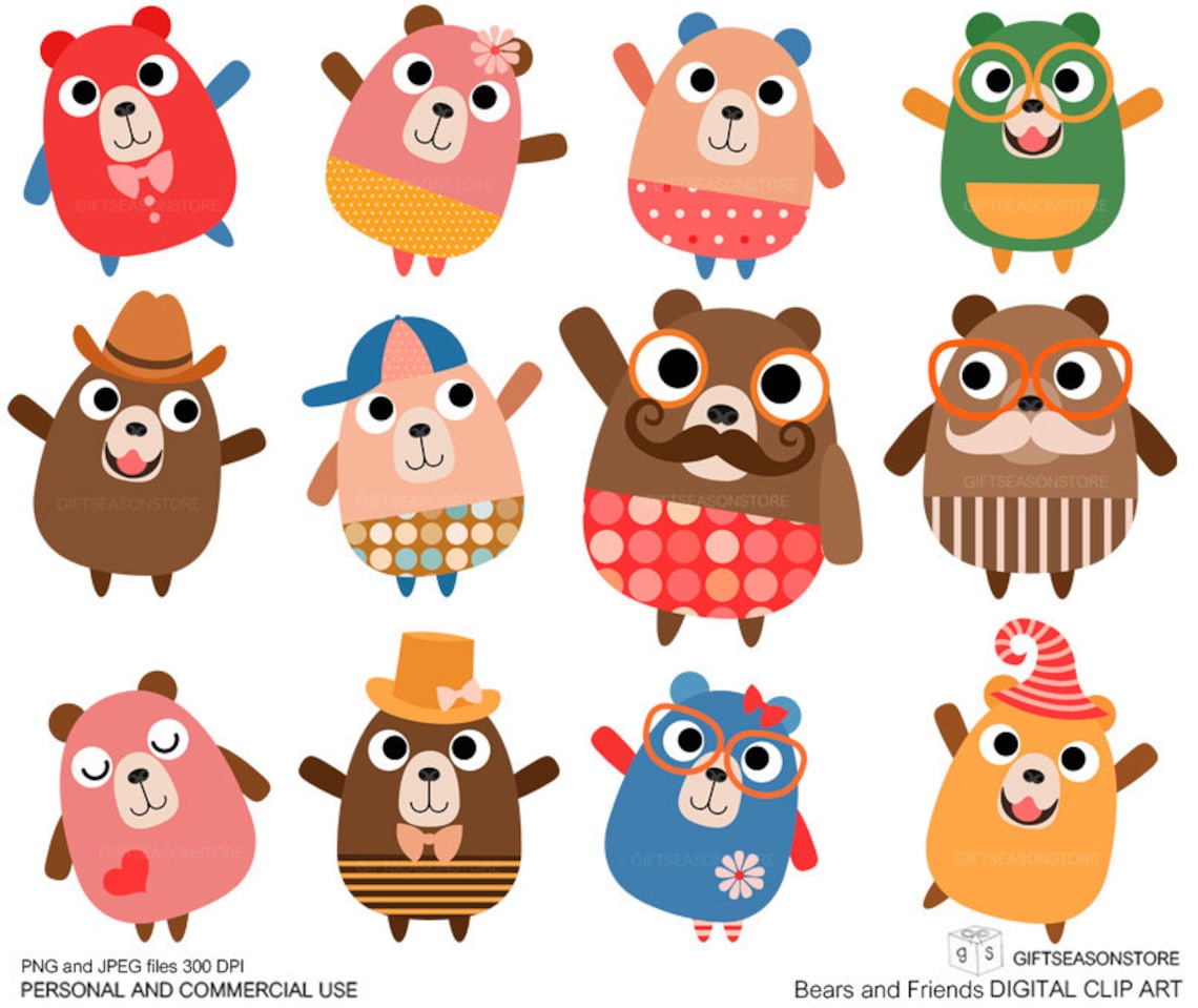 Bears and Friends Clip Art for Personal and Commercial Use - Etsy