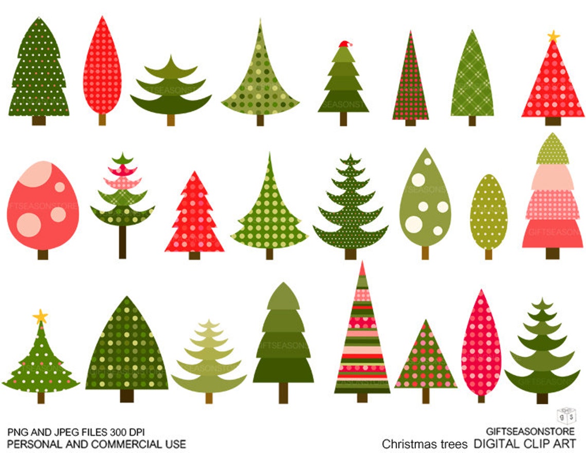 Christmas Tree Clip Art for Personal and Commercial Use | Etsy