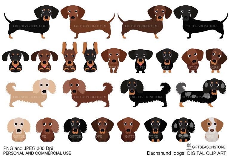 Dachshund Dogs Digital Clip Art for Personal and Commercial Use ...