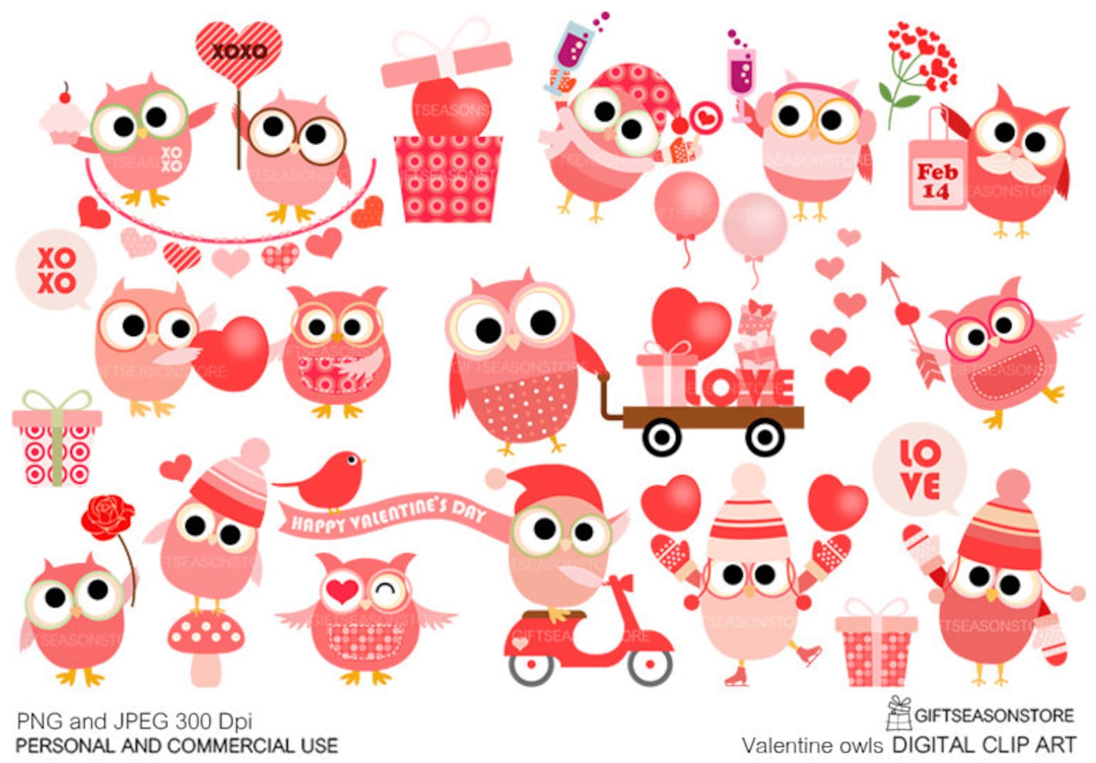 Valentine owls Digital clip art for Personal and Commercial | Etsy Valentine owls Digital clip art for Personal and Commercial | Etsy