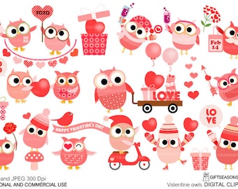 Valentine Owls Digital Clip Art for Personal and Commercial | Etsy