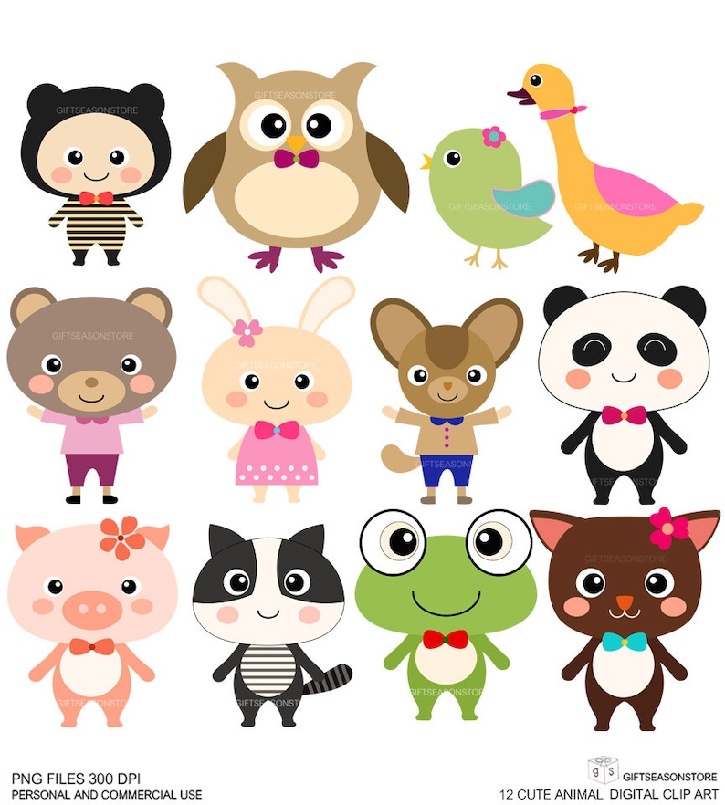 12 Cute Animal Digital Clip Art for Personal and Commercial - Etsy