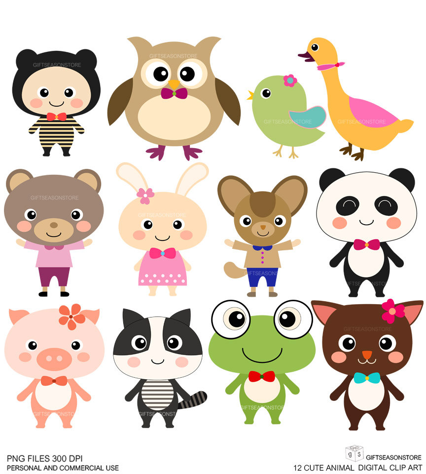12 Cute Animal Digital Clip Art for Personal and Commercial - Etsy
