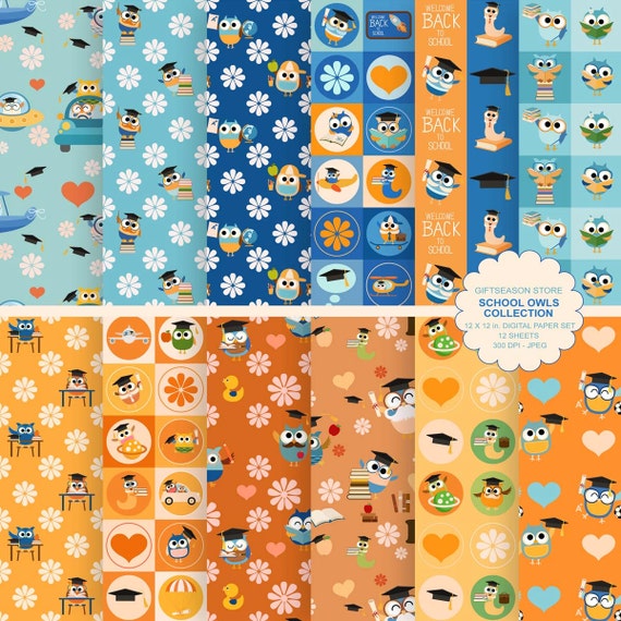 School Owl Digital Paper School Digital Paper Owl Digital | Etsy