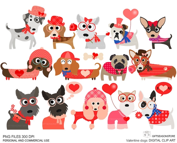 Valentine Dogs Clip Art for Personal and Commercial Use | Etsy